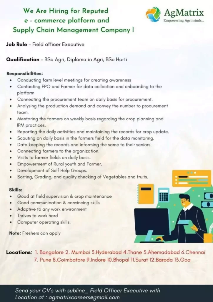 AgMatrix Hiring Field Officer Executive -Apply Now - Pharma Jobs Info